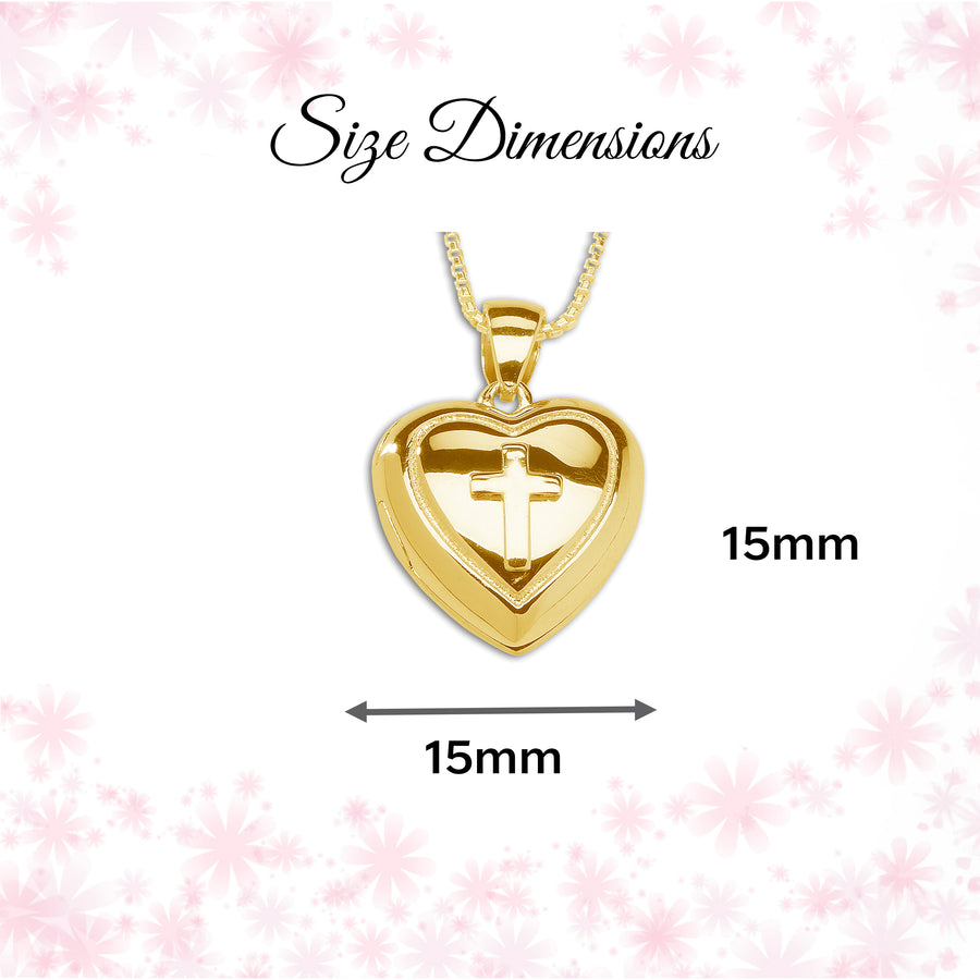 Children's 14k Gold Plated Heart Locket with Cross - First Communion ...